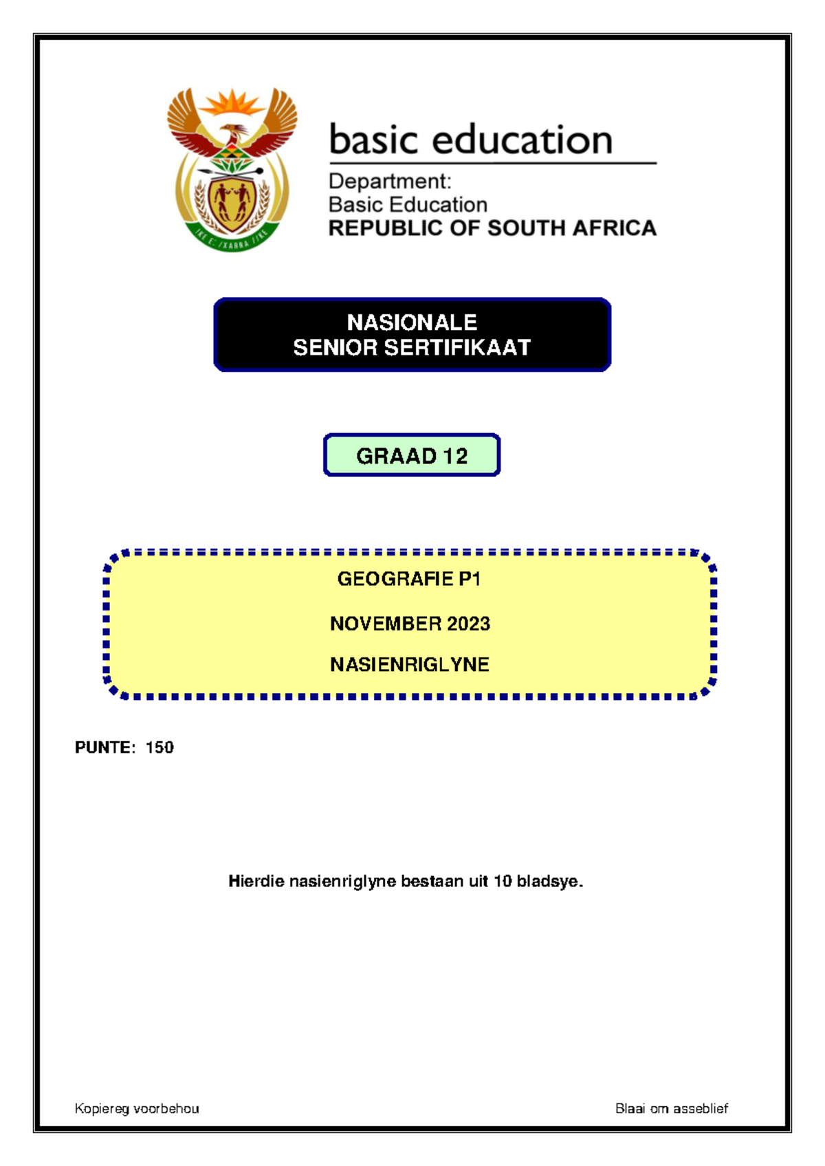 Geography P1 Nov 2023 MG Afr - PUNTE: 150 Hierdie nasienriglyne bestaan ...