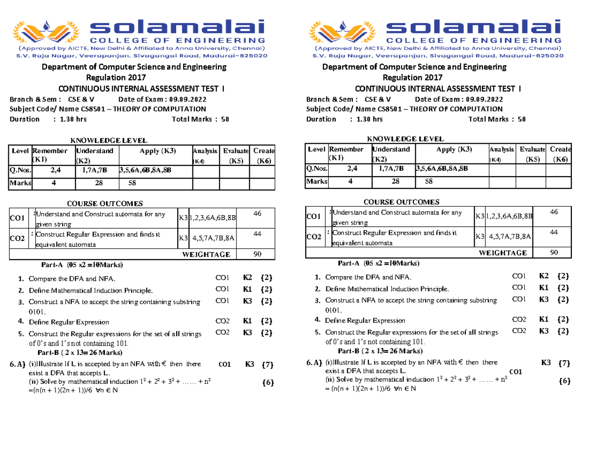 TOC Complete Final - unit 1 2 qn - Department of Computer Science and ...