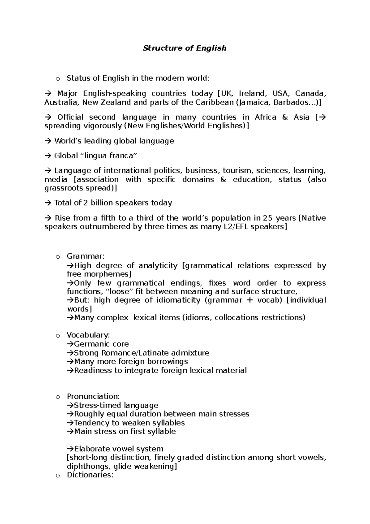 Structure Of English Summary Structure Of English O Status Of structure-of-english-summary-structure-of-english-o-status-of