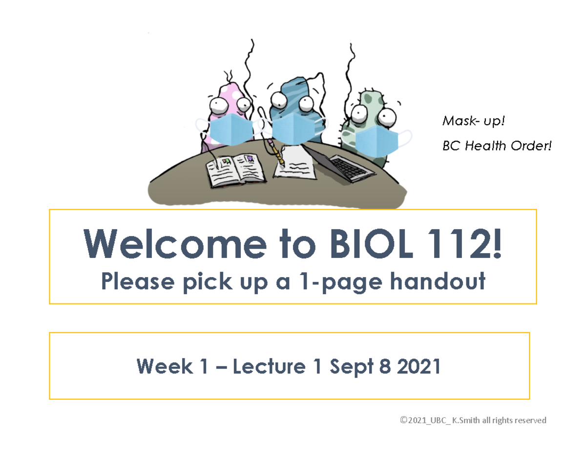 Lecture 1 cells Sept8 V2 Preclass 2 - Welcome to BIOL 112! Please pick ...