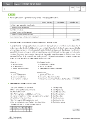 Kapitel 3 - praca klasowa - TEST JĘZYK NIEMIECKI 1 © Copyright by Nowa ...