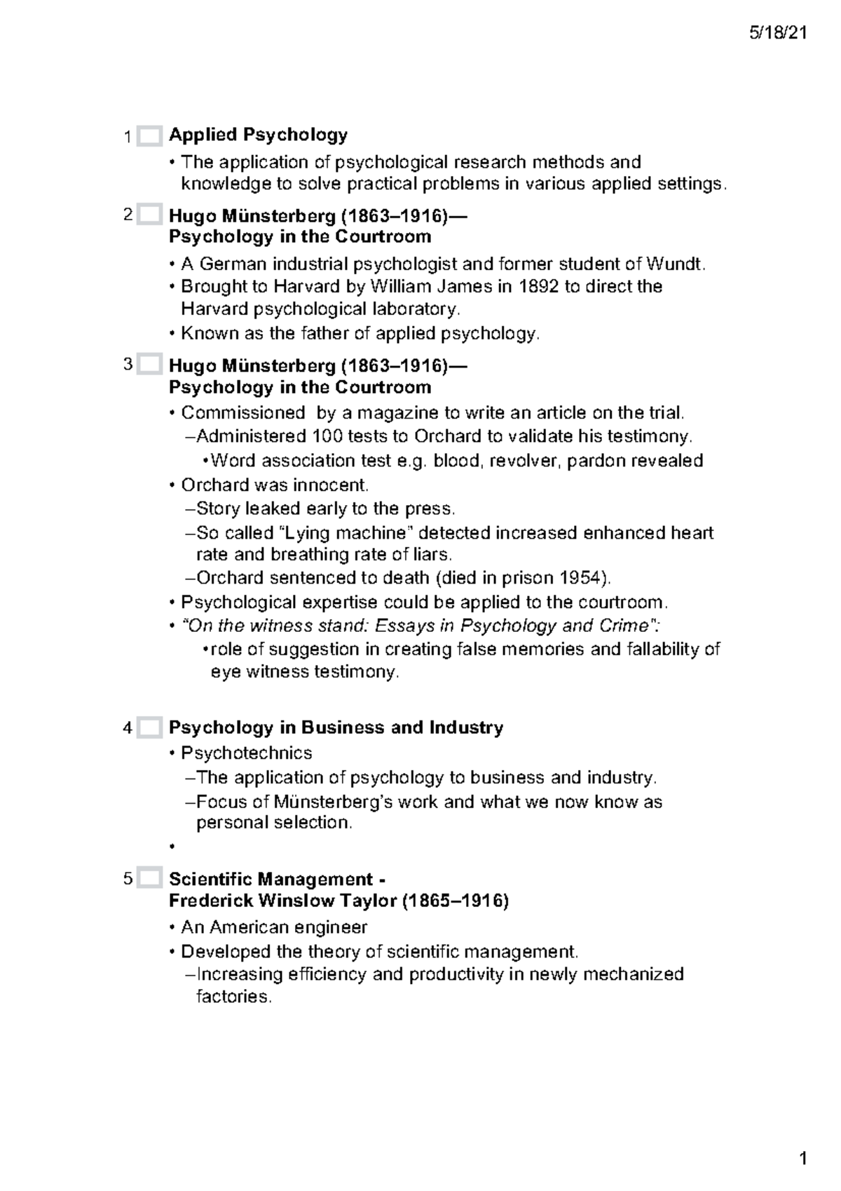 Applied Psychology - Lecture notes 10 - 5/18/ 1 Applied Psychology The ...