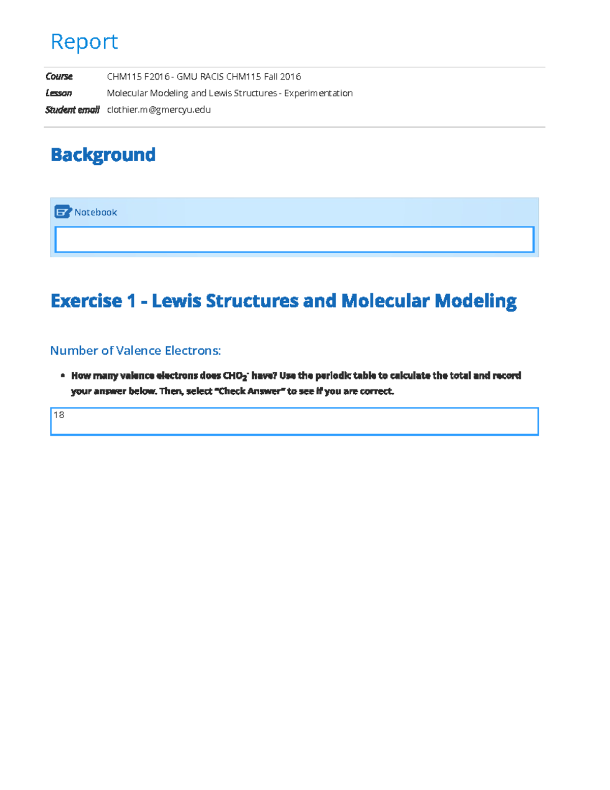 CHEMISTRY 151 LAB - Report CHM115 F2016 - GMU RACIS CHM115 Fall 2016 ...
