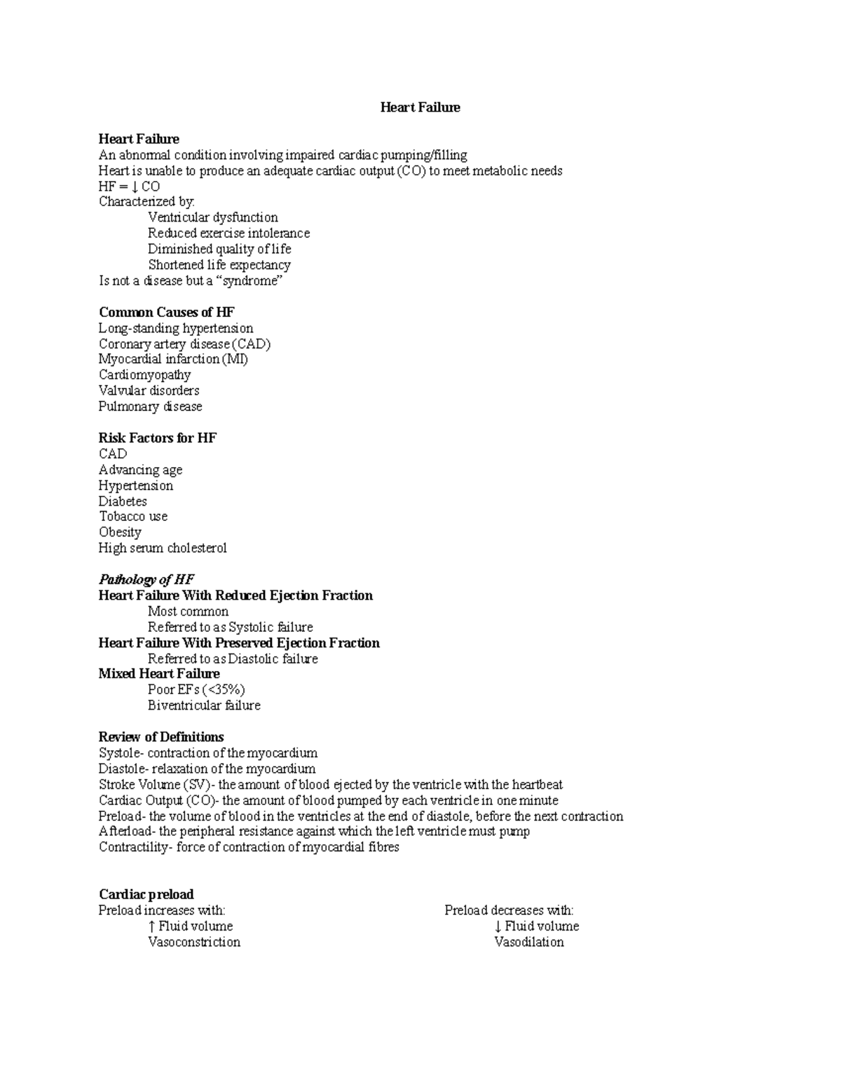 Heart Failure - summary of powerpoint, S Rehman, winter 21 - Heart ...