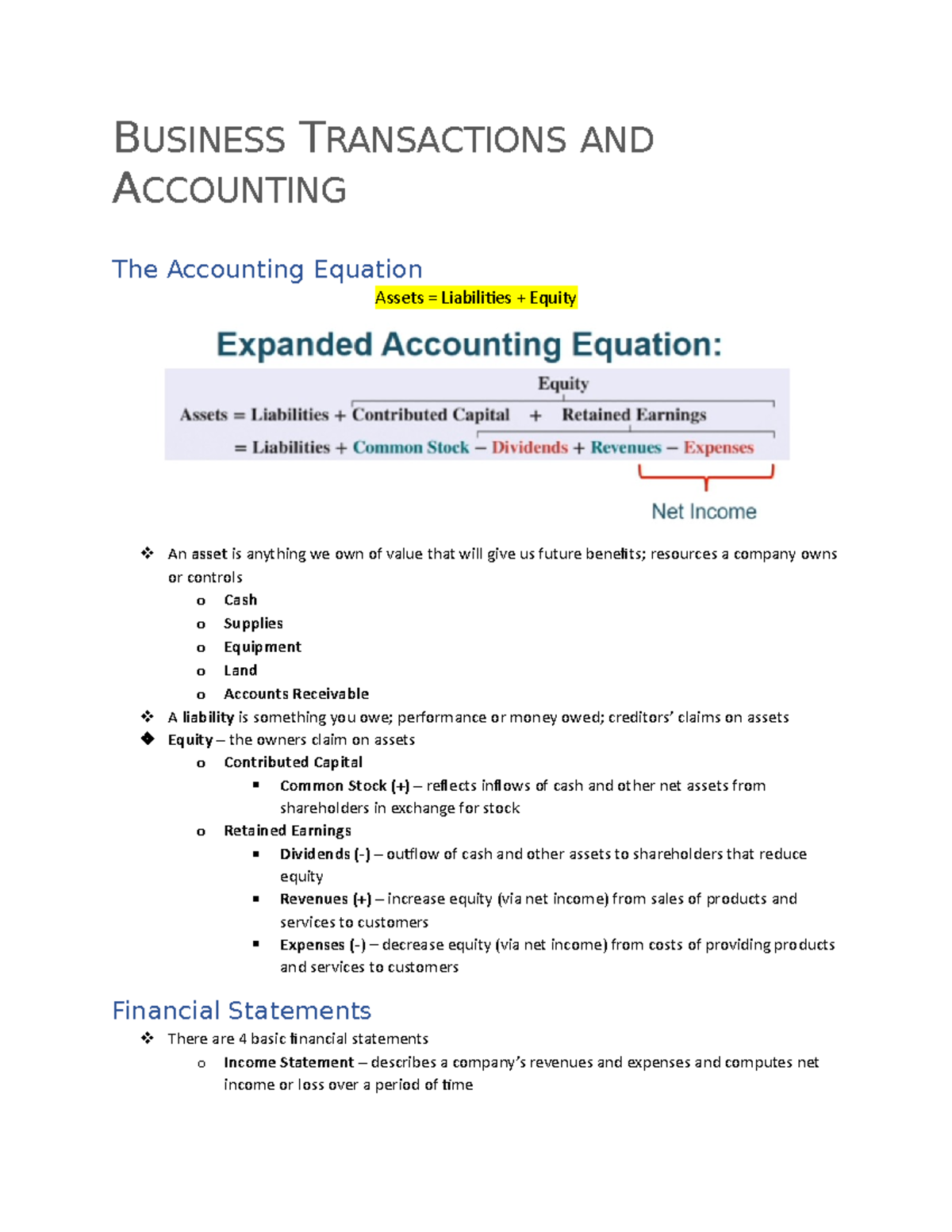 Chapter 1.2 - Accounting in Business - BUSINESS TRANSACTIONS AND ...