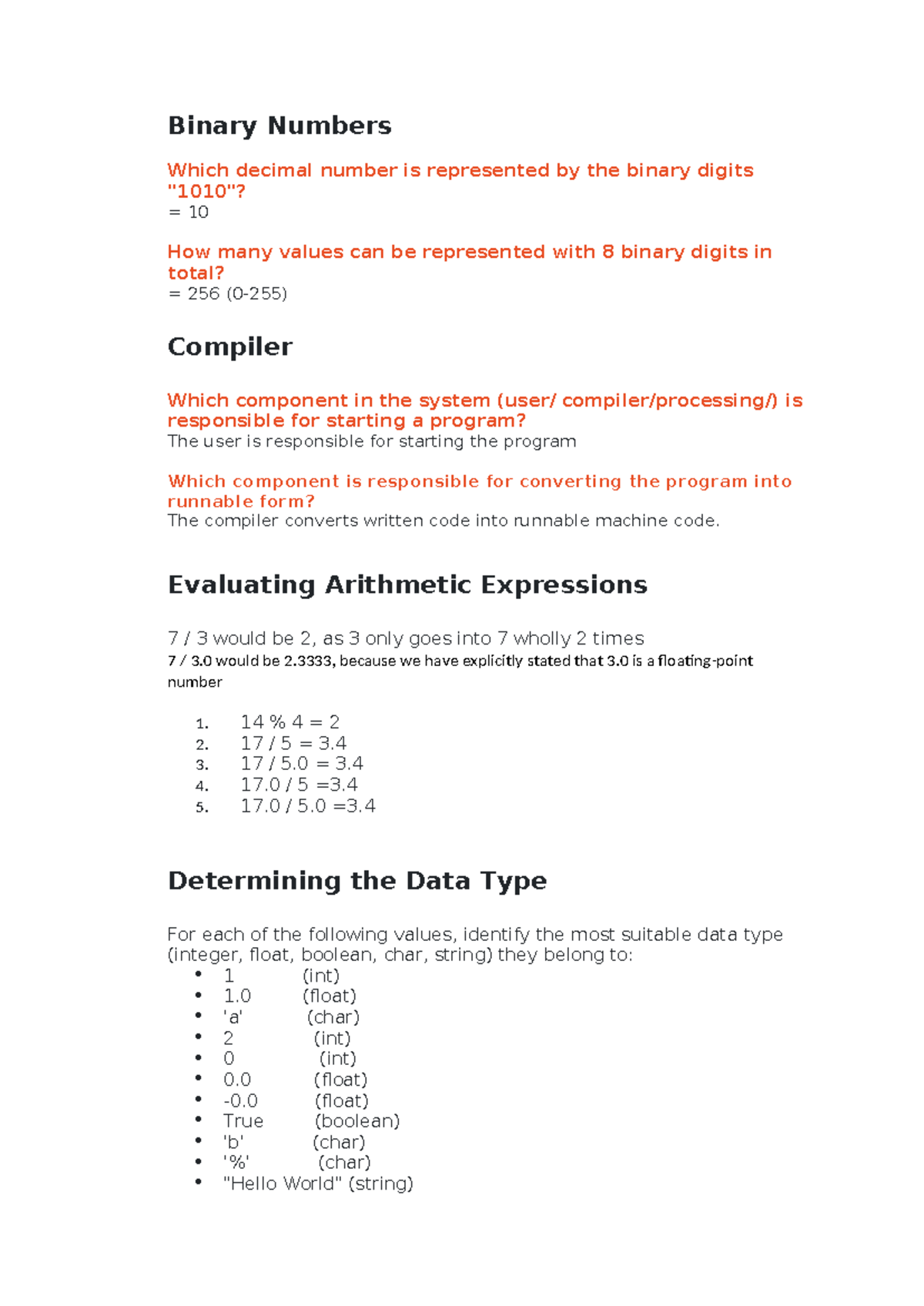 Comp notes - Binary Numbers Which decimal number is represented by the ...
