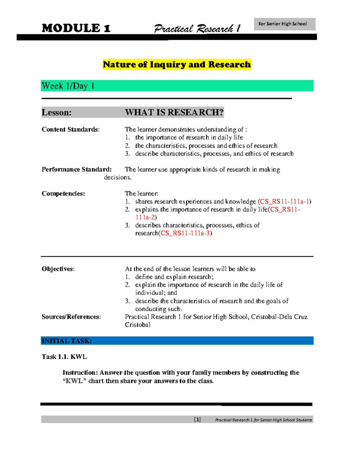 PR1 M1 - Kaonsm - MODULE 1 Practical Research 1 Nature of Inquiry and ...
