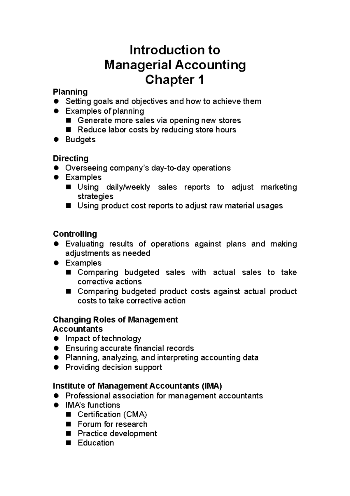 ACCT 202 Chapter 1 - Introduction to Managerial Accounting Chapter 1 ...