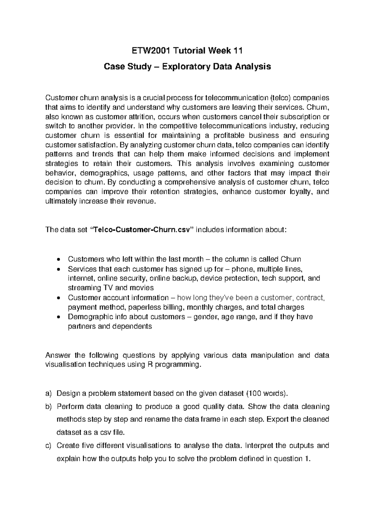 ETW2001 Week 11 Case Study Solution - ETW2001 Tutorial Week 11 Case Study – Exploratory Data ...