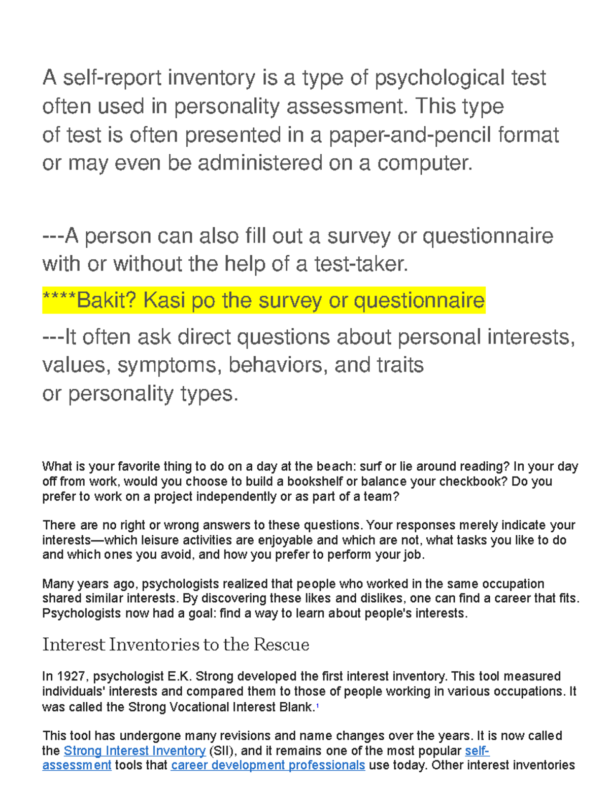 Psycho - A self-report inventory is a type of psychological test often ...