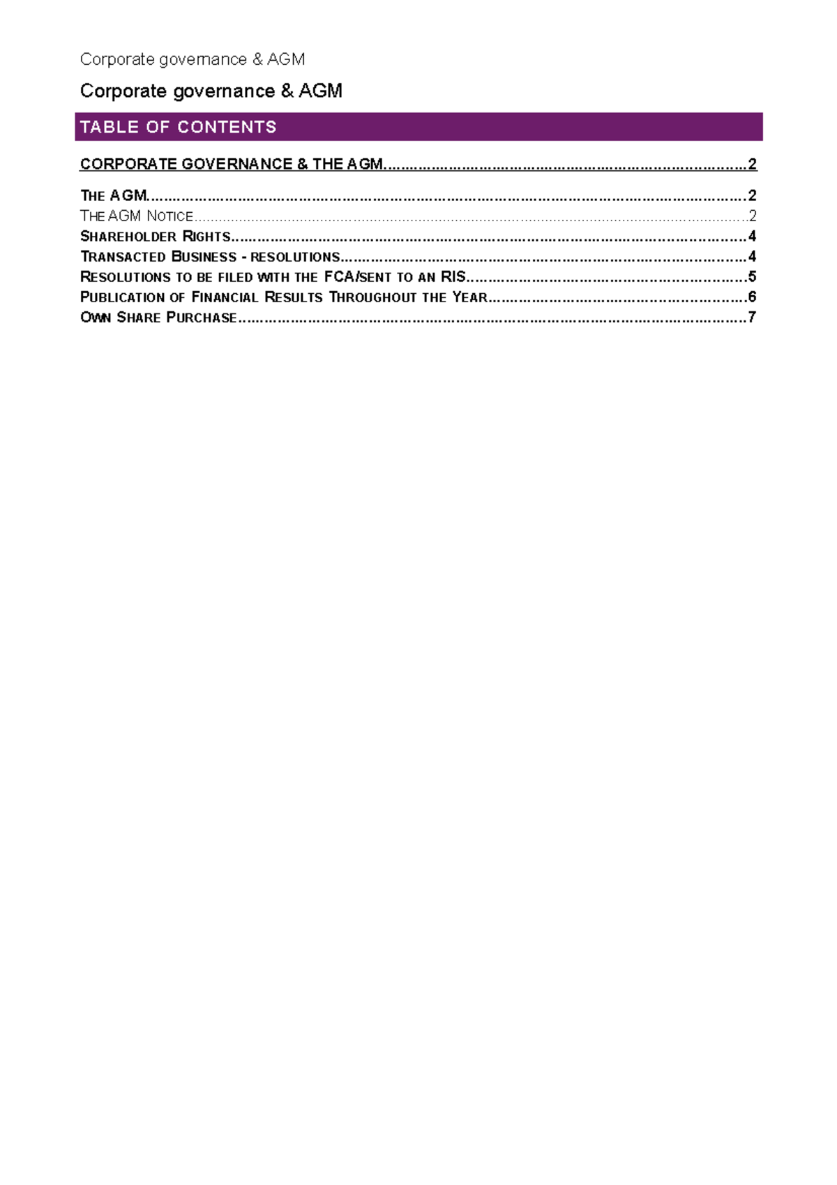 Corporate Governance Notes - Corporate governance & AGM Corporate ...