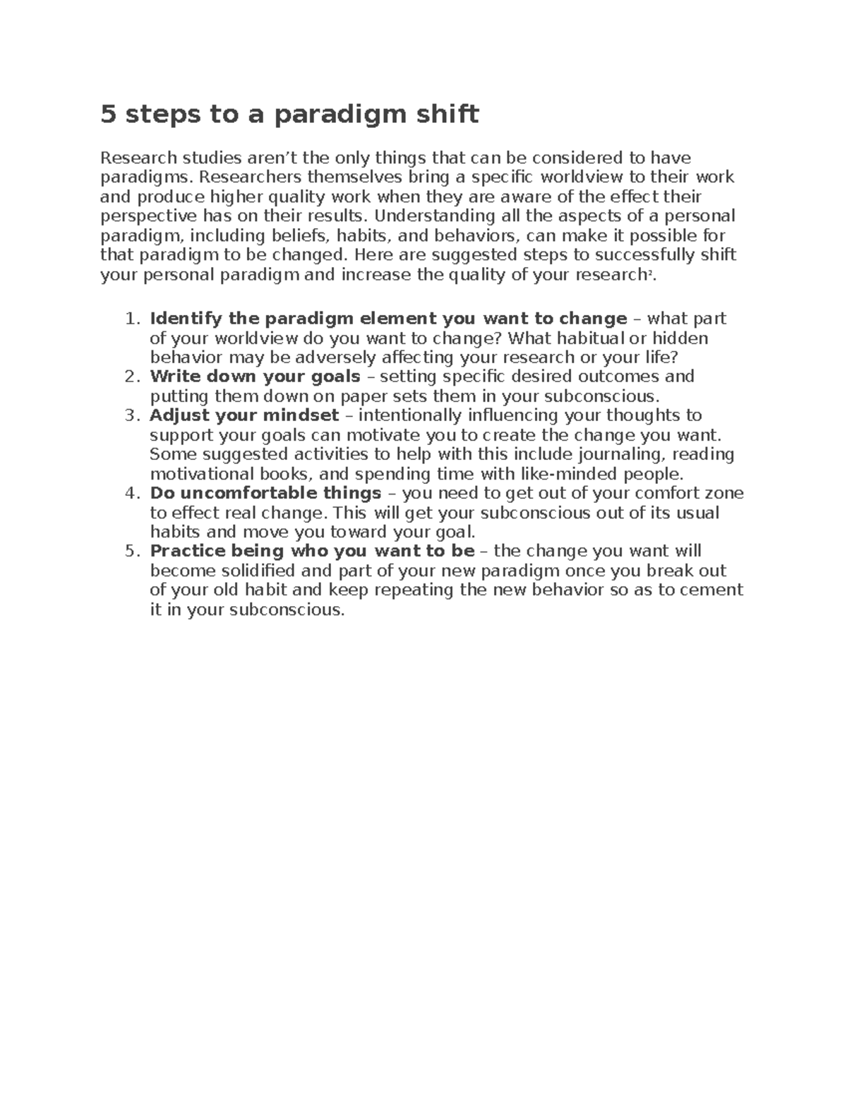 5 steps to a paradigm shift - 5 steps to a paradigm shift Research ...
