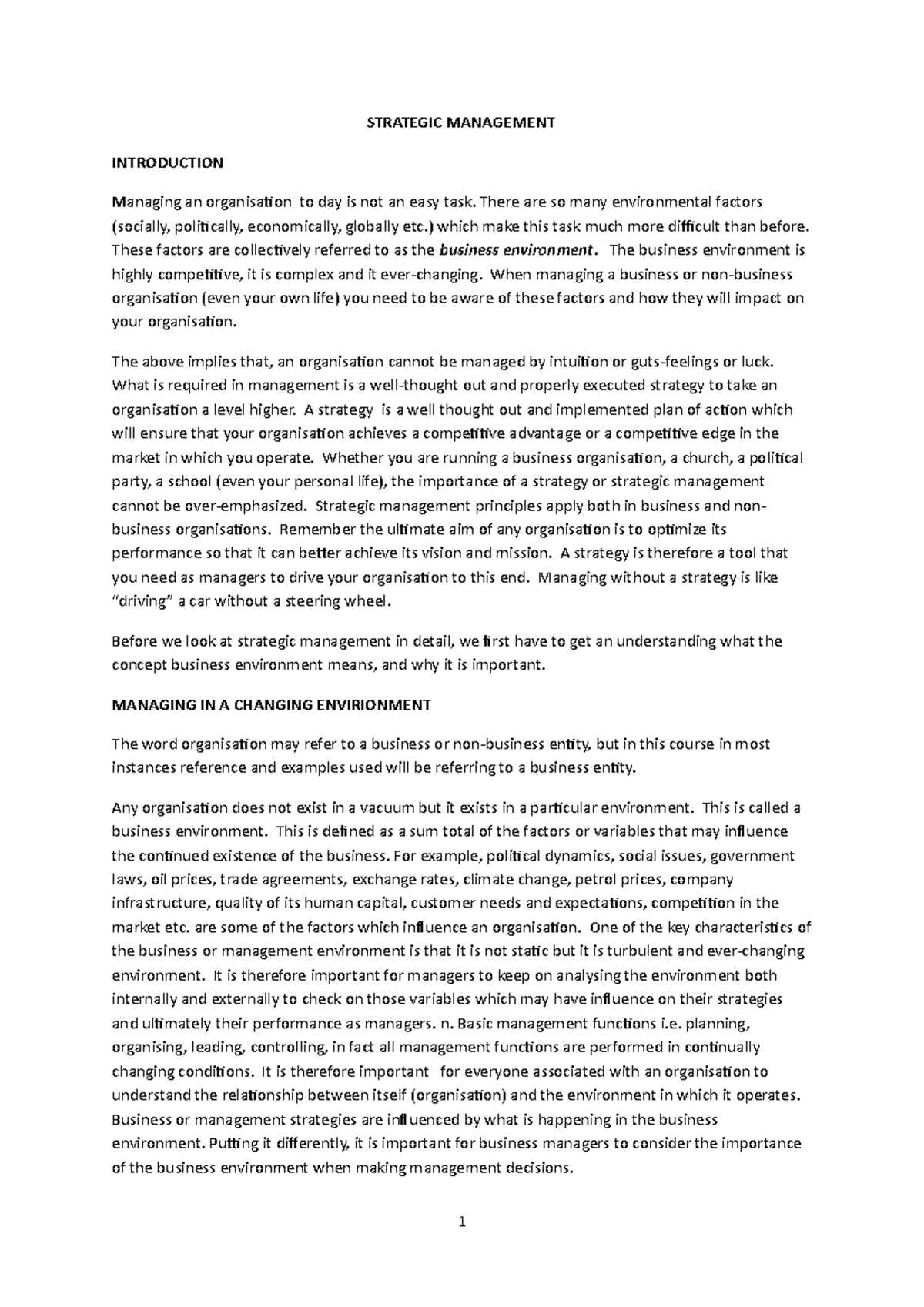 Adv Dip Managing IN A Changing Envirionment 2018 - STRATEGIC MANAGEMENT ...