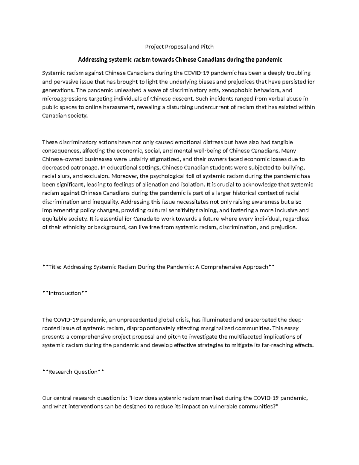 Project Proposal and Pitch - Project Proposal and Pitch Addressing ...