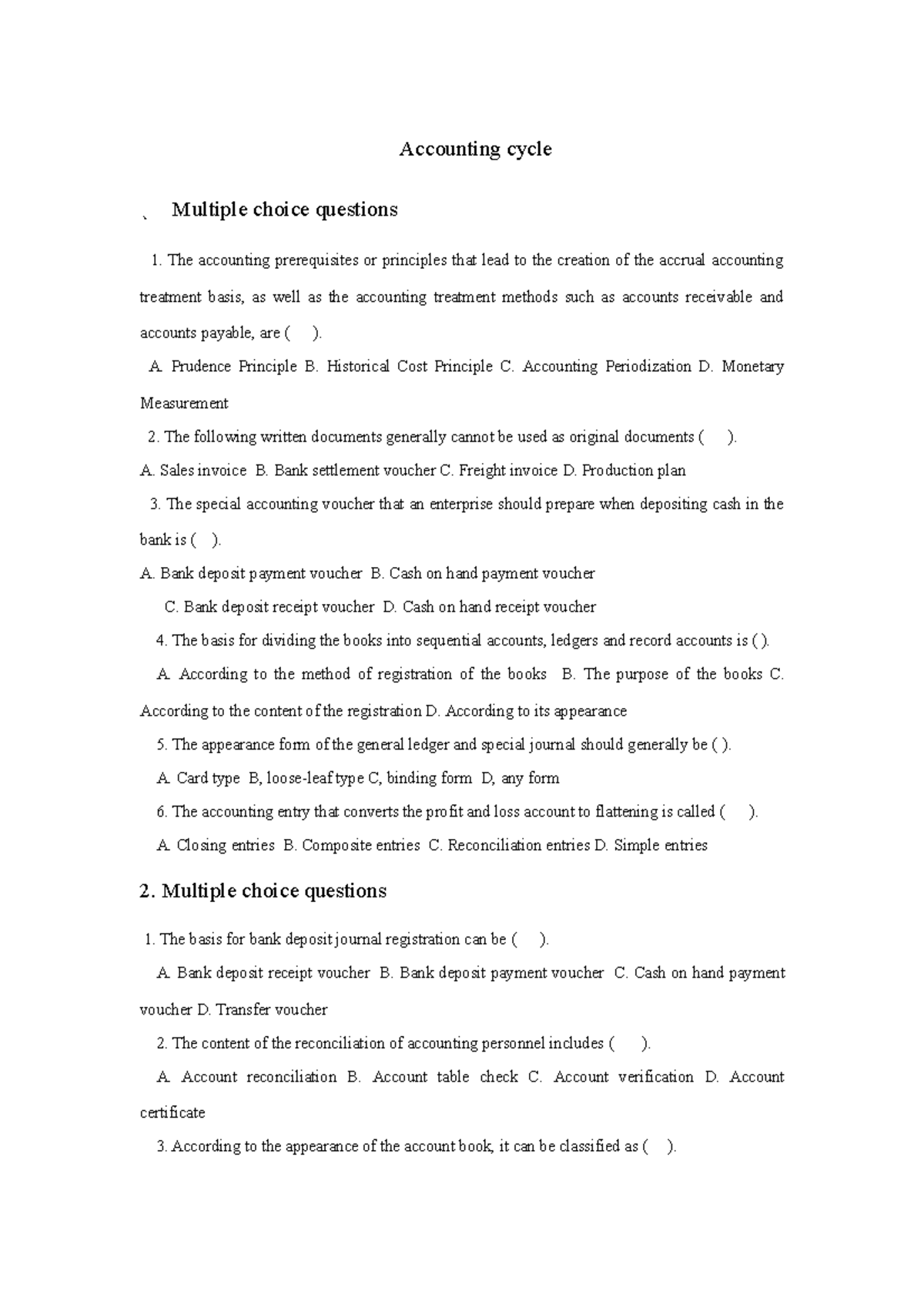 Accounting cycle - Accounting cycle 、 Multiple choice questions The ...