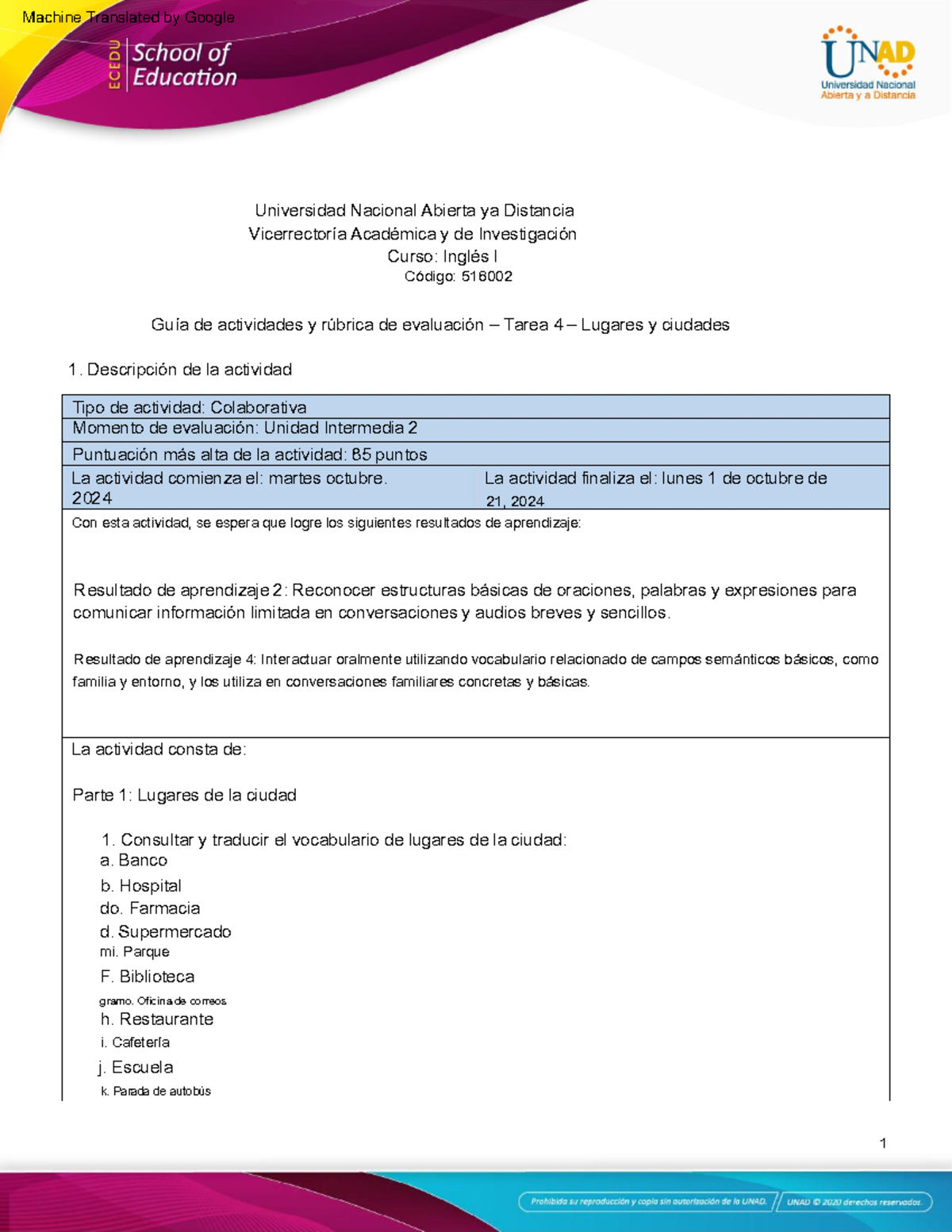 ESP - Activity Guide and Evaluation Rubric - Unit 2 - Task 4 - Places ...