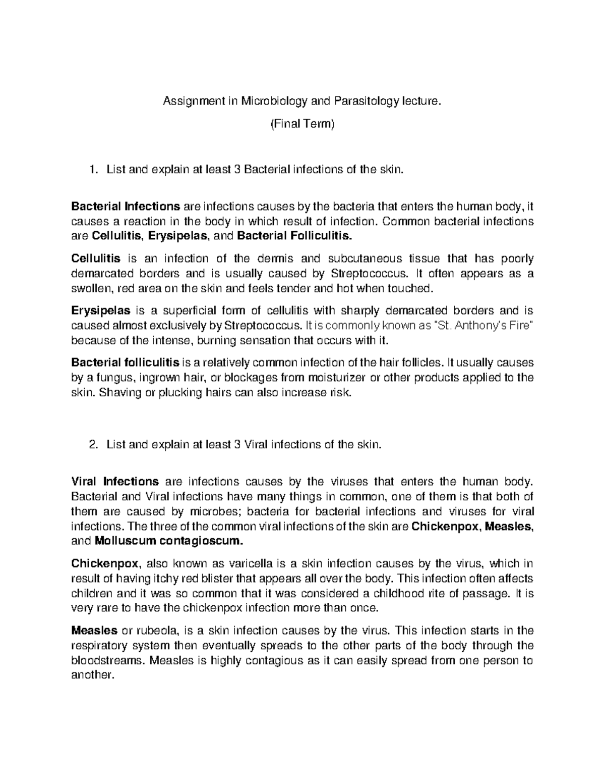 Microparalecassignment(Finalterm) - Assignment in Microbiology and ...