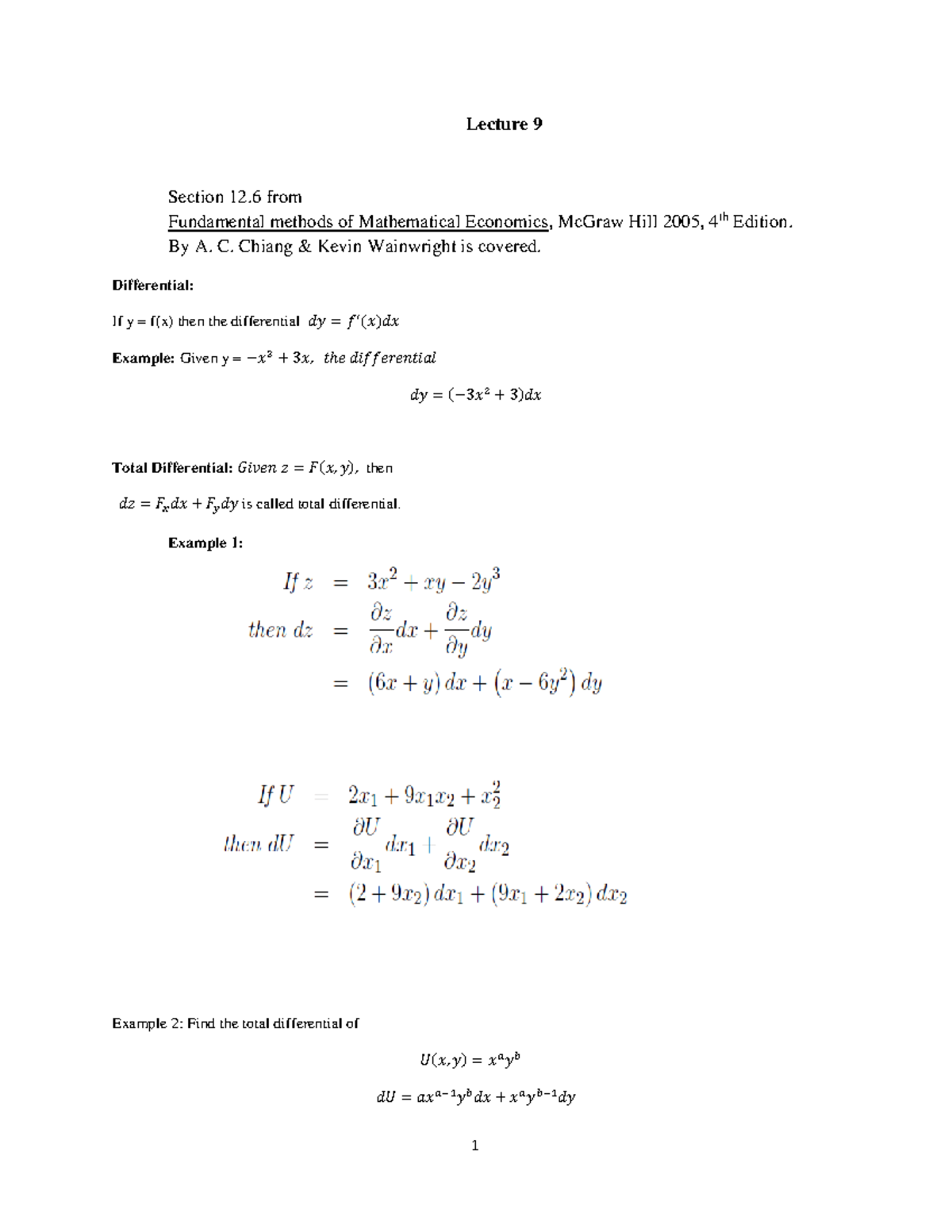 Part I-Lectures 9-11 - Lecture - 1 Lecture 9 Section 12. 6 from Fundamental methods of ...