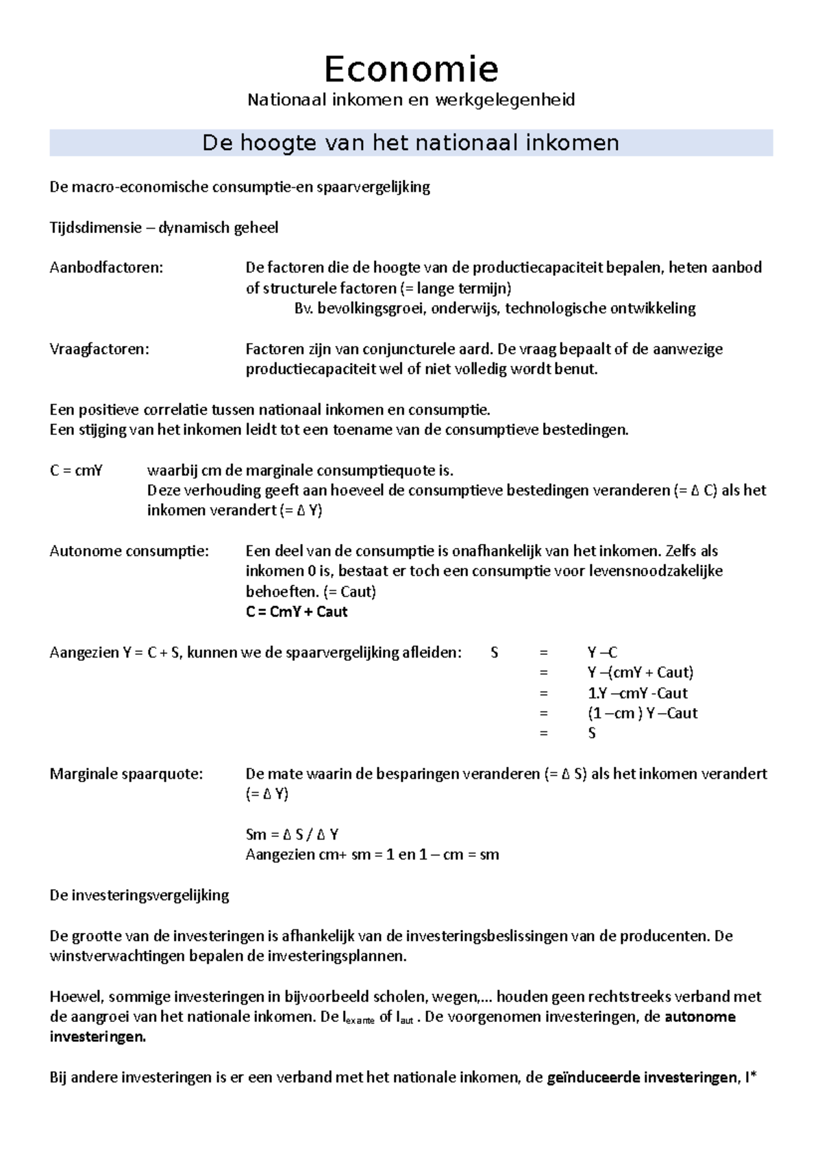 Sam eco 5 nationaal inkomen - Nationaal inkomen en werkgelegenheid De ...