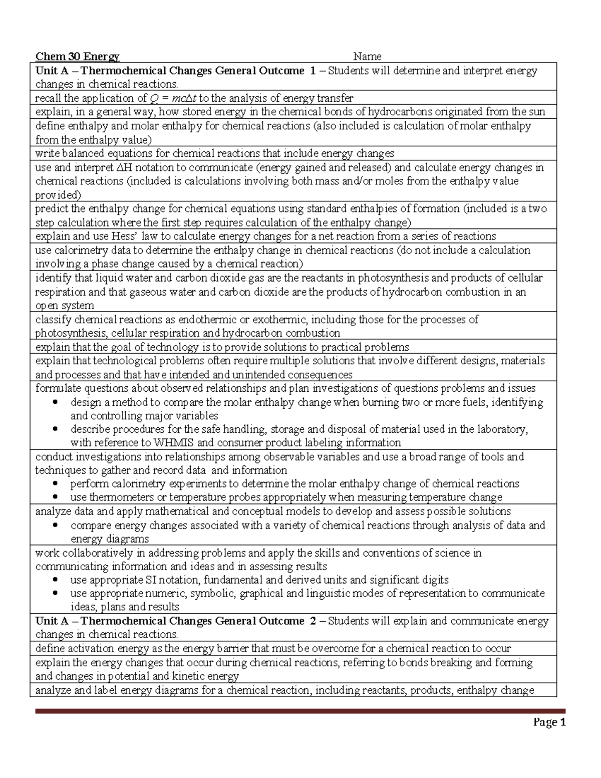 Thermochemistry 2016 Workbook - Chem 30 Energy Name ...