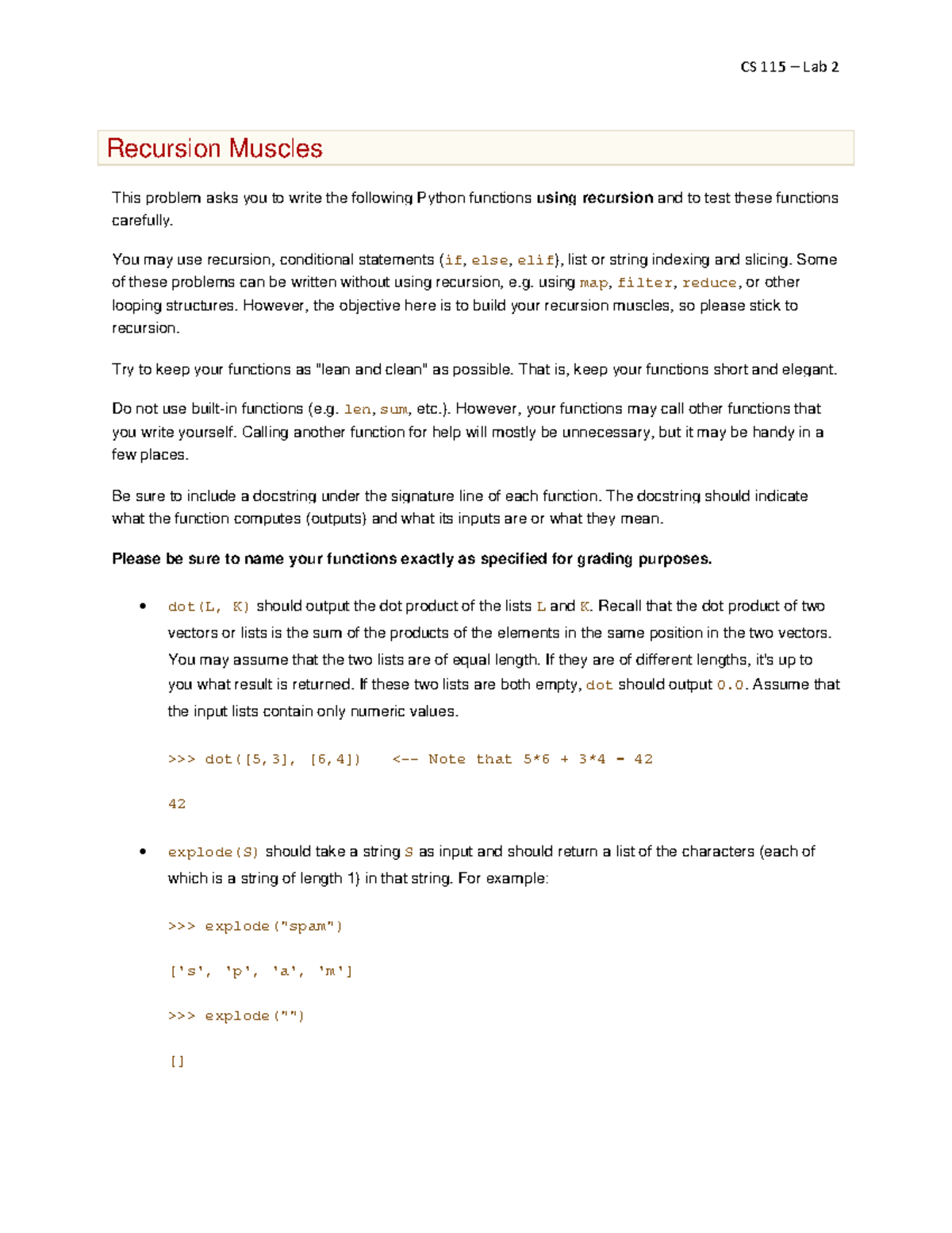 Lab2 - lab 2 - Recursion Muscles This problem asks you to write the ...