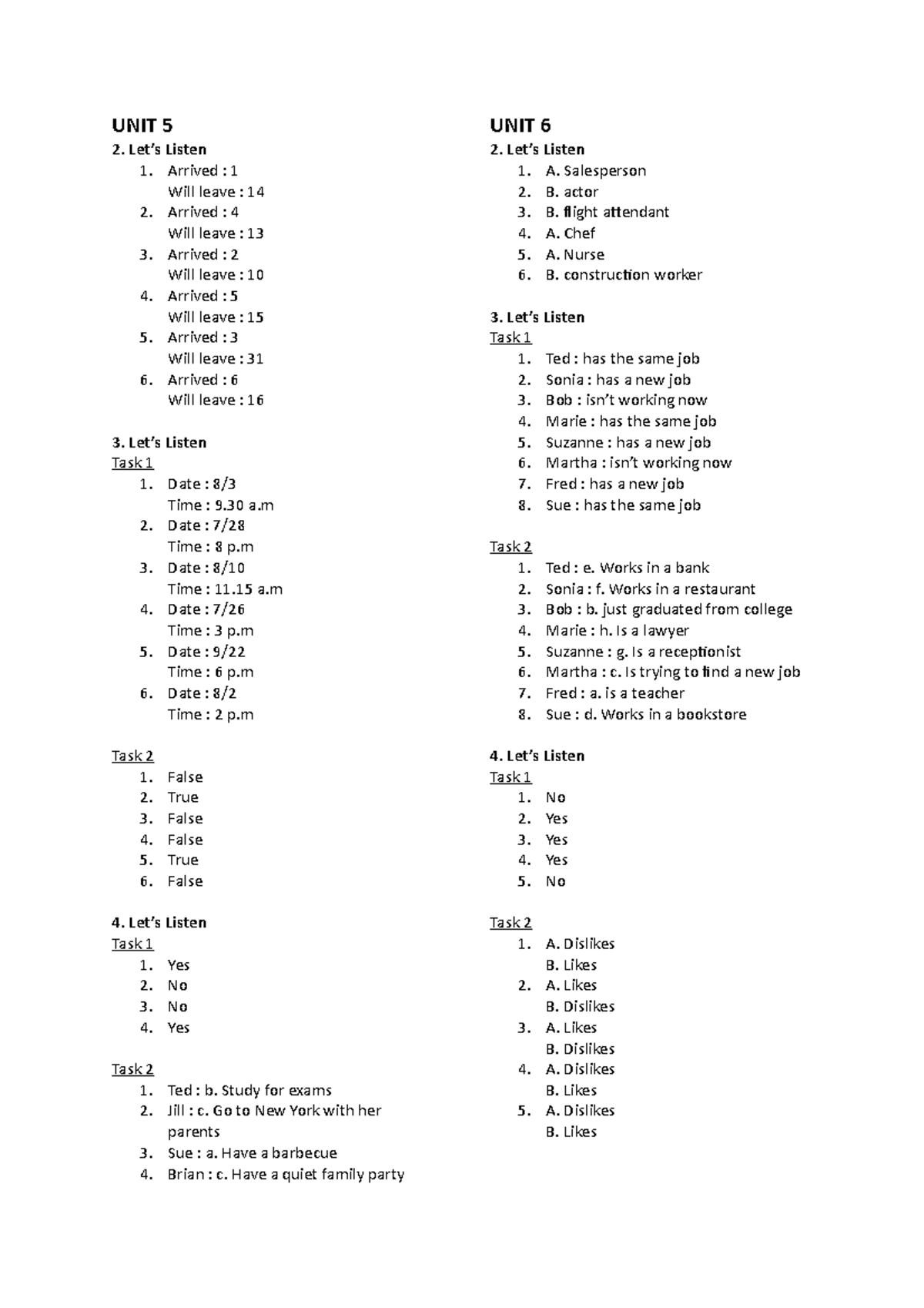 Listening Unit 5 6 Unit 5 Let S Listen Arrived 1 Will Leave 14