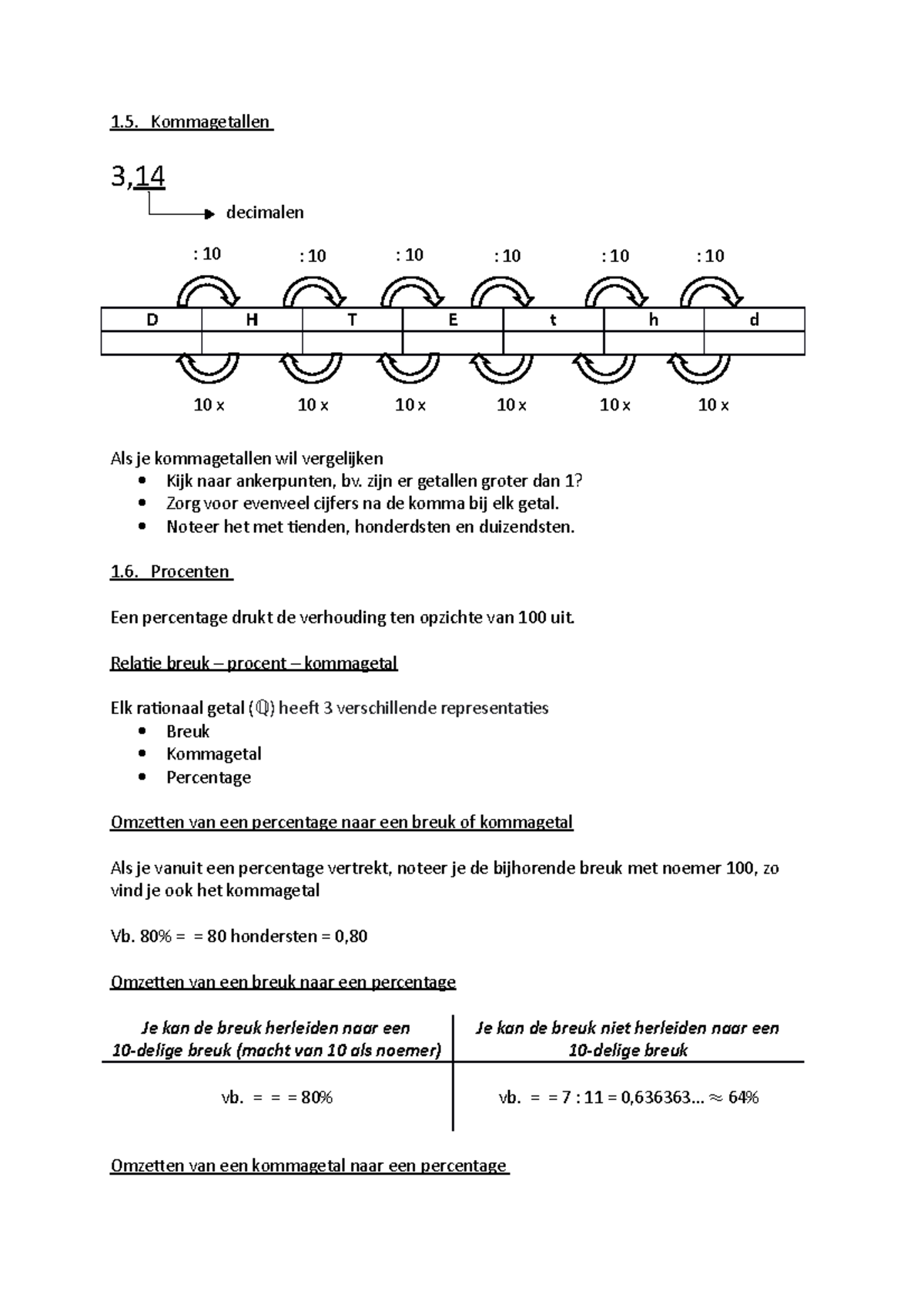 Wiskunde 1 - Kommagetallen 3, D H T E t h d Als je kommagetallen wil ...