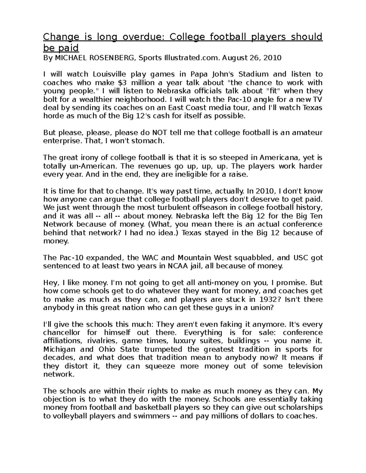 Pay College Athletes Argument - Change is long overdue: College ...