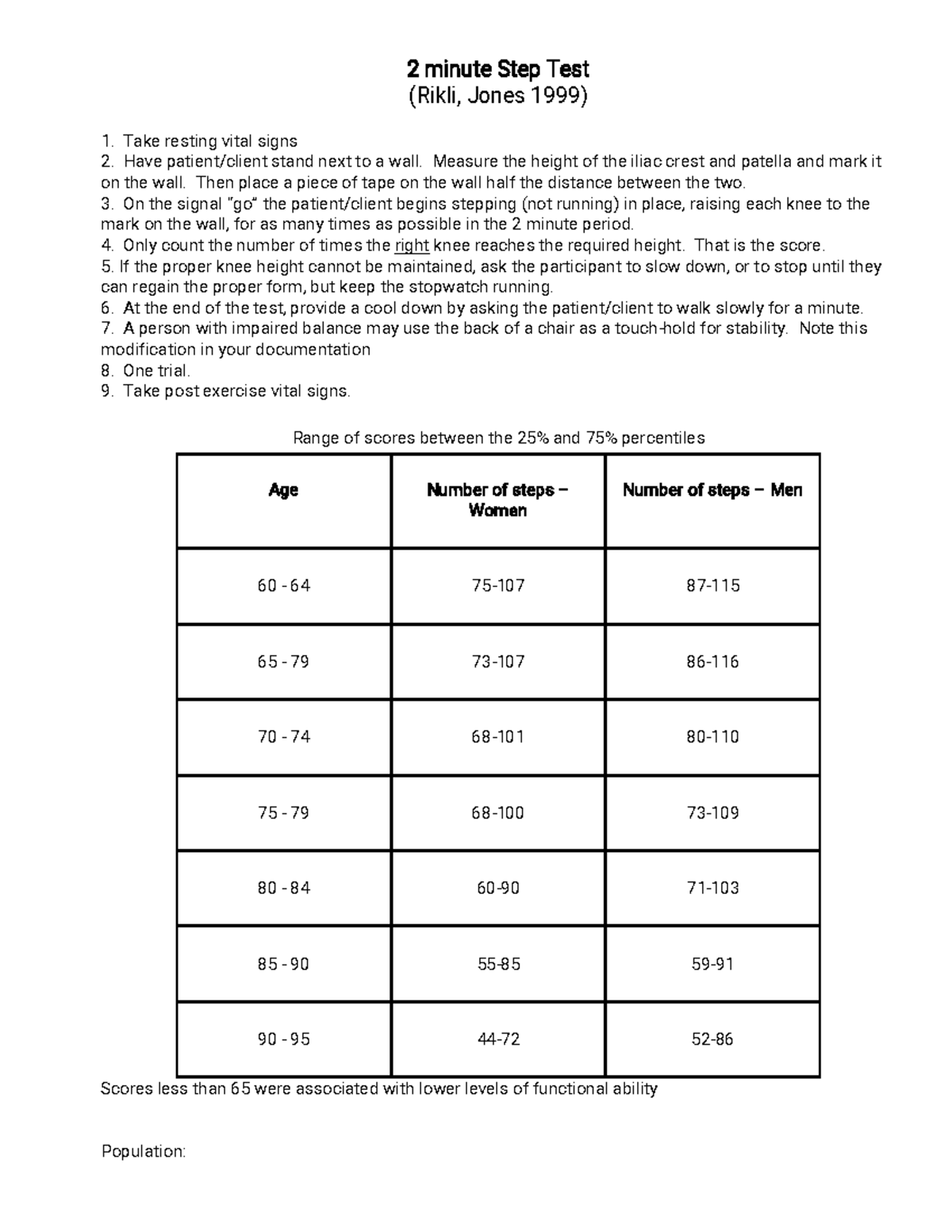 2 min step test - ppt - 2minuteStepTest (Rikli,Jones 1999 ) 1 ...