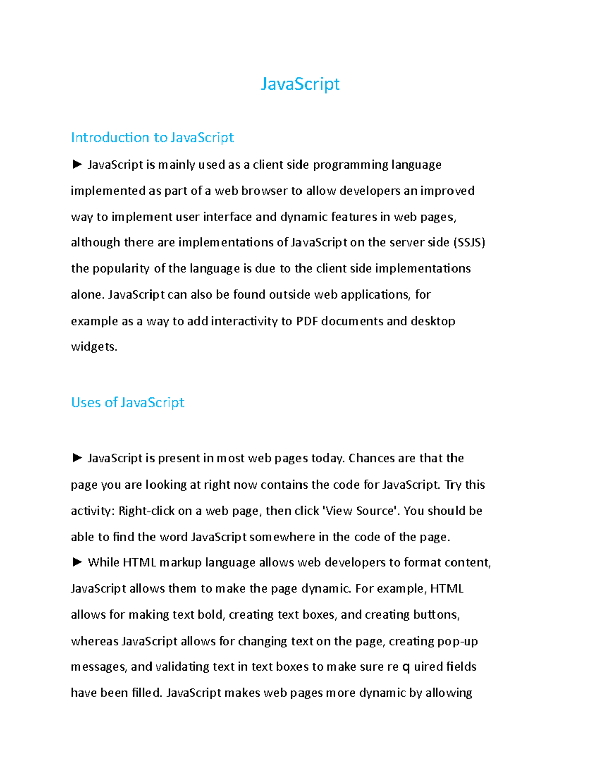 Javascript - JavaScript Introduction tо JavaScript JаvаSсriрt iѕ mainly ...