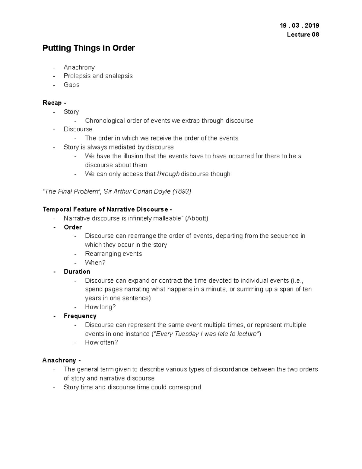 Lecture 08 - 19. 03. 2019 Lecture 08 Putting Things in Order Anachrony ...