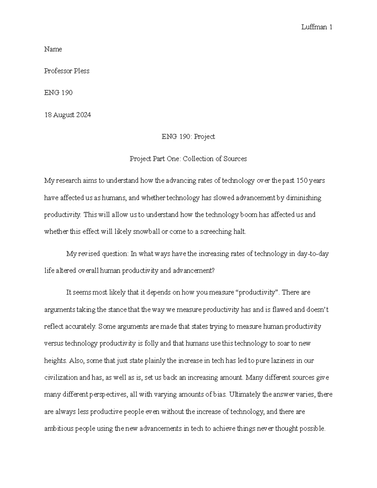 ENG 190 Module 7 Final Research Project - Name Professor Pless ENG 190 ...