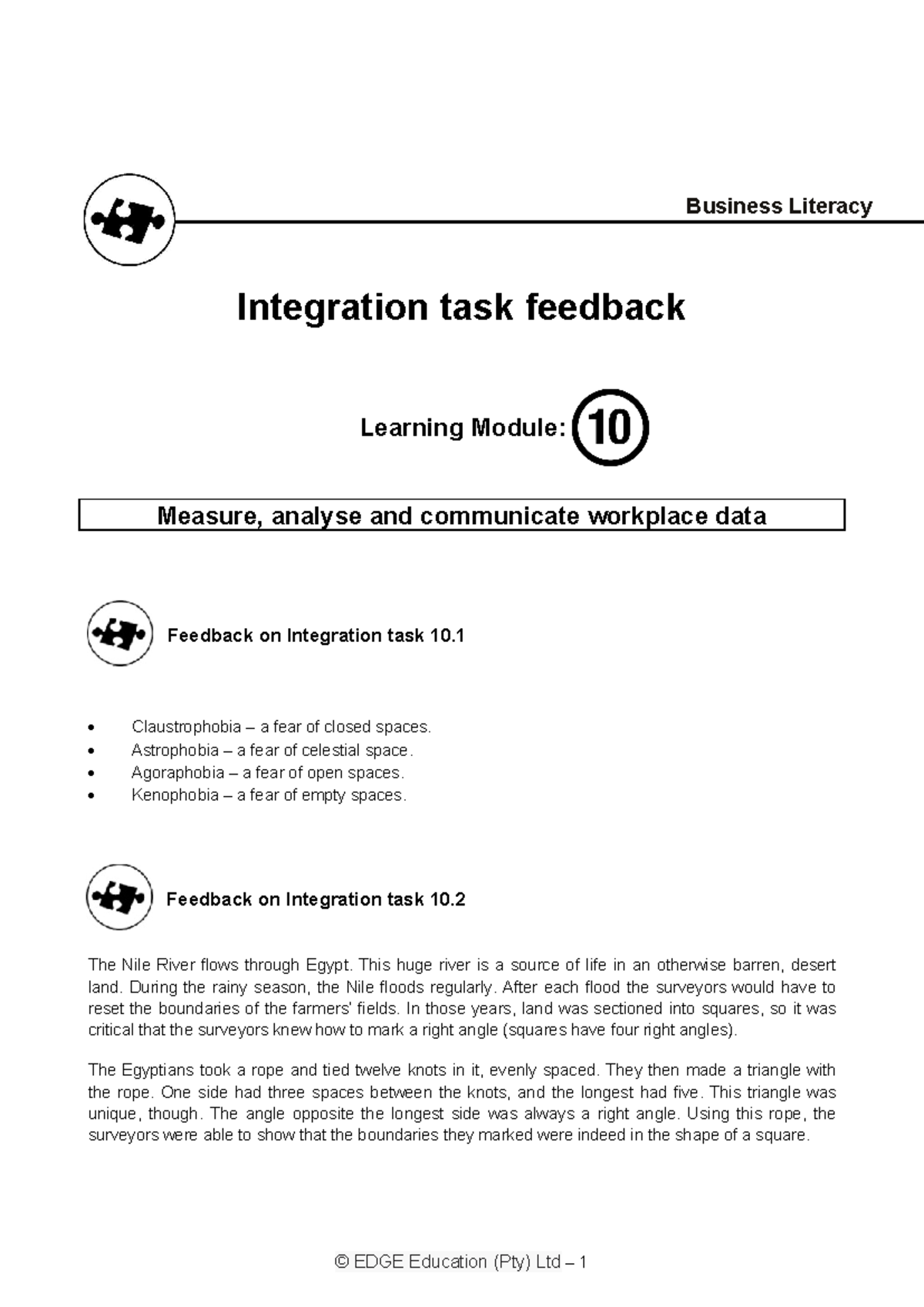 Integration task feedback - © EDGE Education (Pty) Ltd – 1 Integration task feedback Learning ...