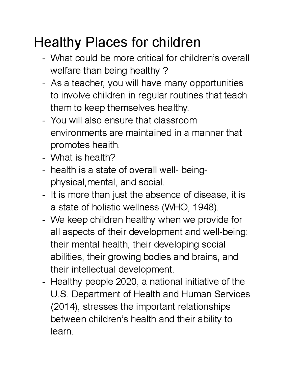 Healthy Places for children - Healthy Places for children What could be ...