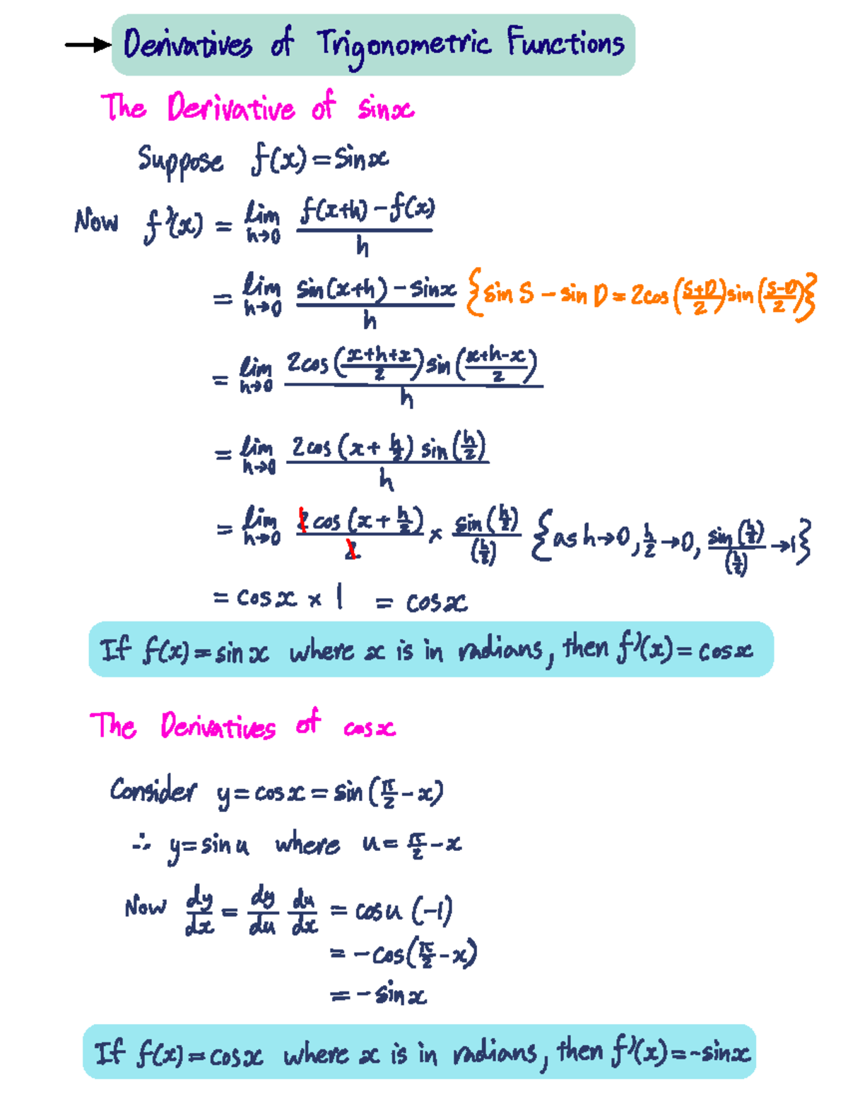 Derivatives of Trigonometric Functions - Derivatives of Tr i g o n o m ...
