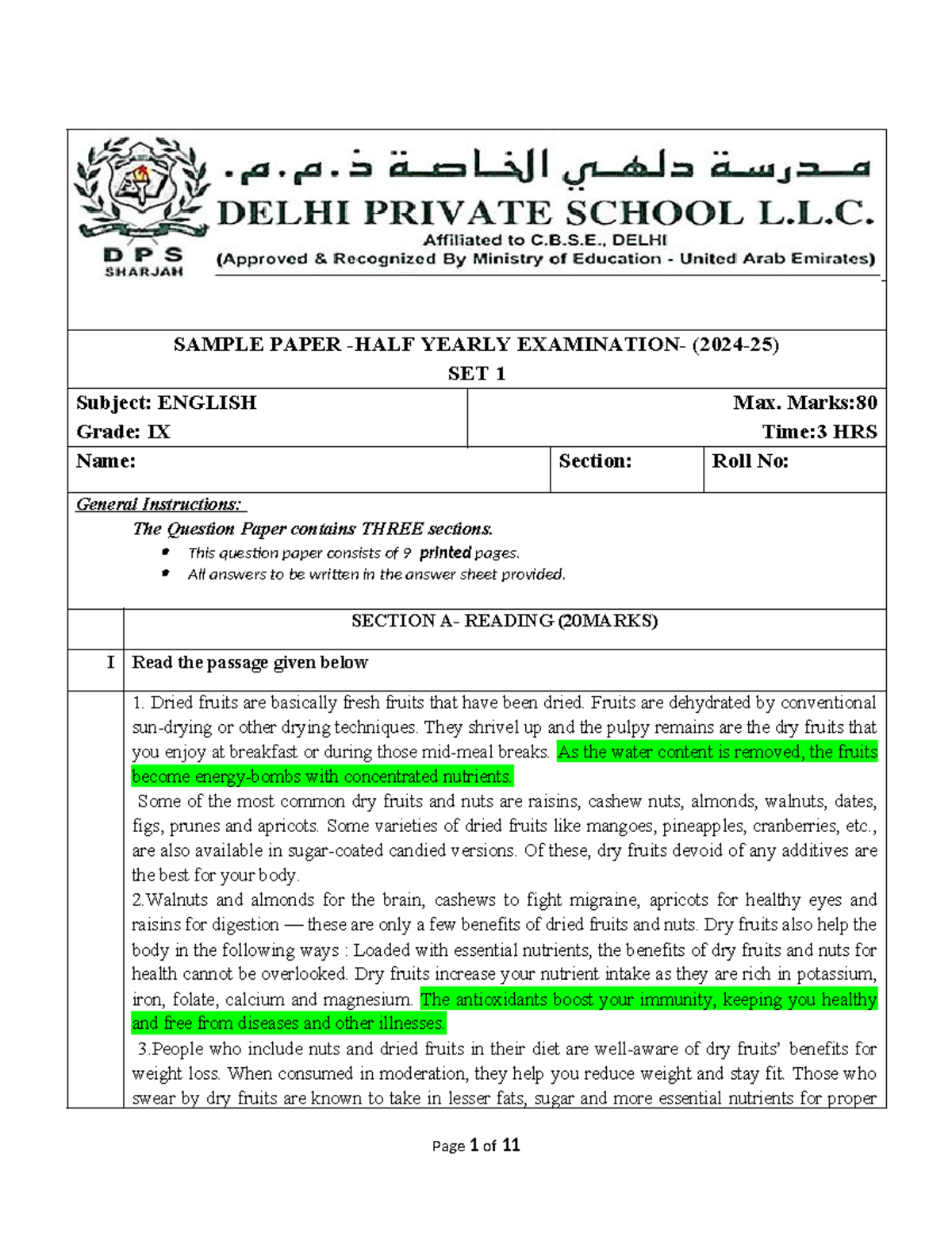 GR 9-ENG- Sample Paper-HY -24-25-SET 1 - SAMPLE PAPER -HALF YEARLY ...