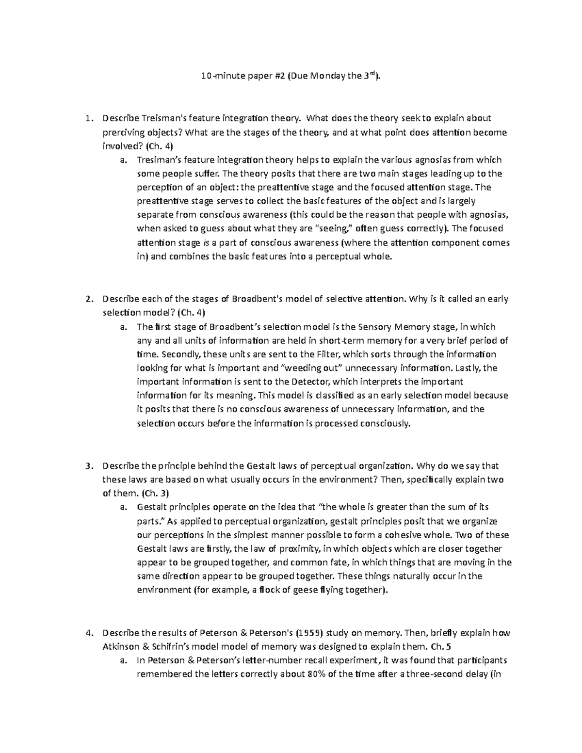 10 minute paper #2 - Questions and answers involving Treisman's feature ...