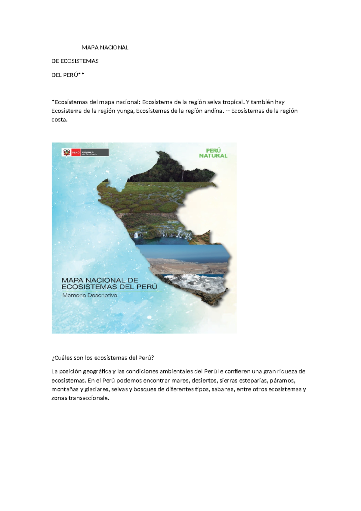 MAPA Nacional del ecosistema del peru - MAPA NACIONAL DE ECOSISTEMAS ...