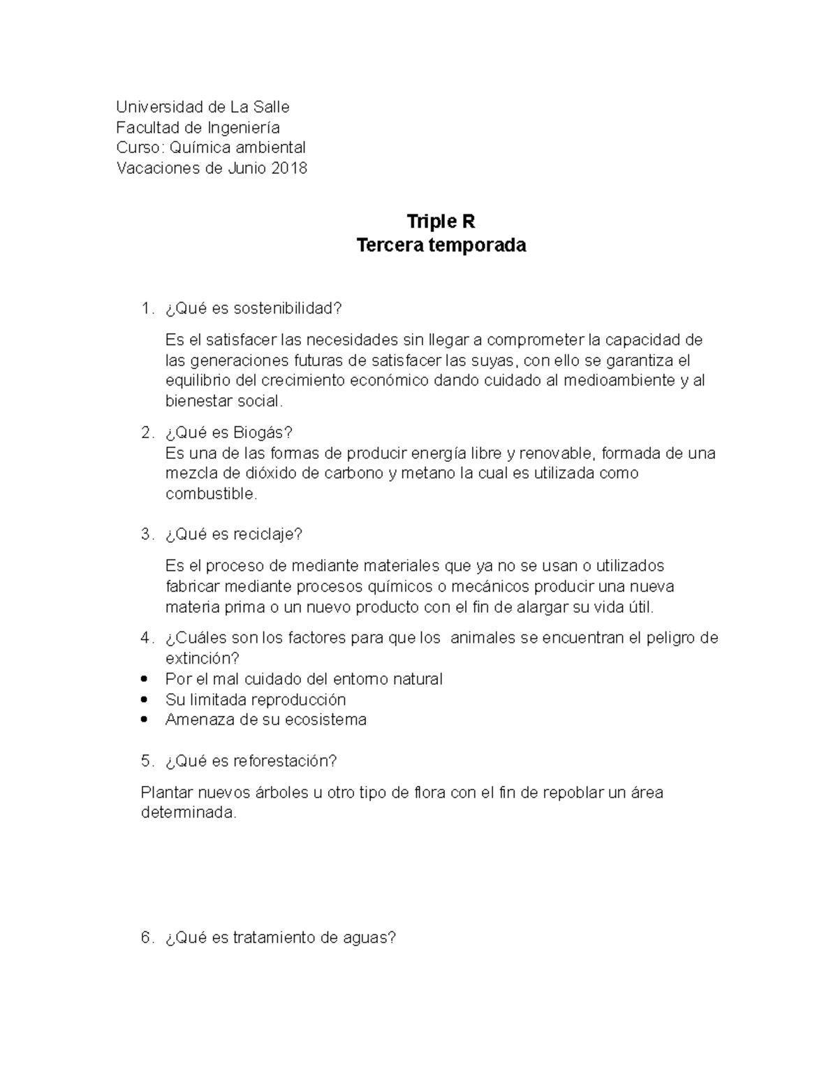 Triple R - Resumen de clase las tres R. - Universidad de La Salle ...