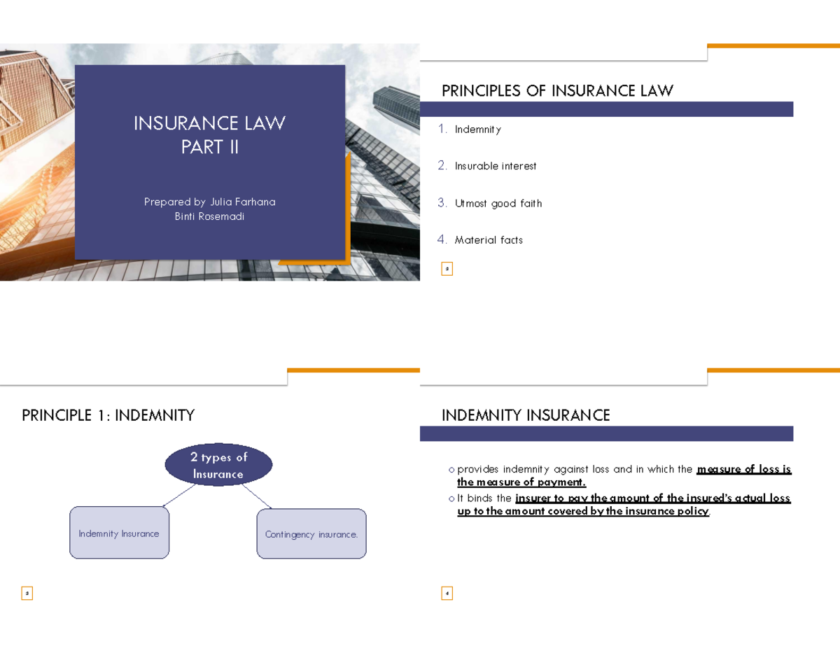 Insurance LAW PART 2 - INSURANCE LAW PART II Prepared by Julia Farhana ...