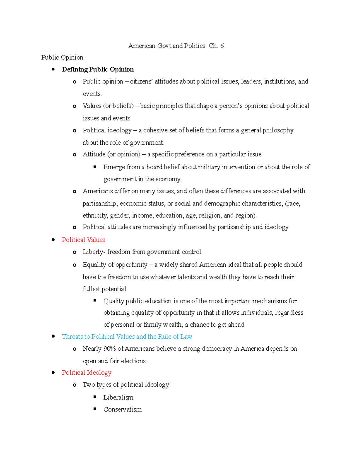 American Govt 1 Notes - American Govt and Politics: Ch. 6 Public ...