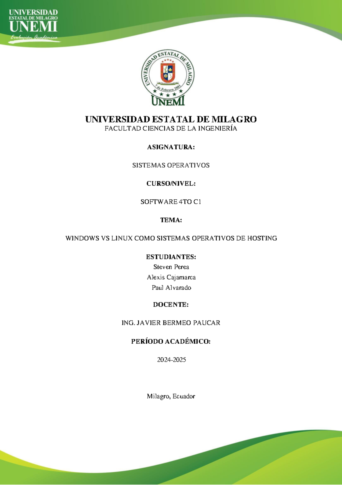 Investigacion SO - eso mismo - UNIVERSIDAD ESTATAL DE MILAGRO FACULTAD ...