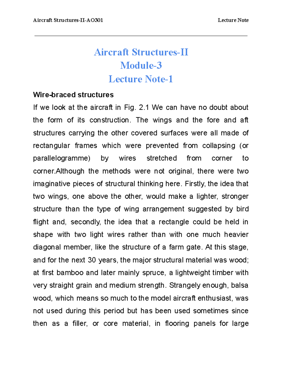 Aircraft Structures-II Module 3 Lecture Note 1 - Aircraft Structures-II ...