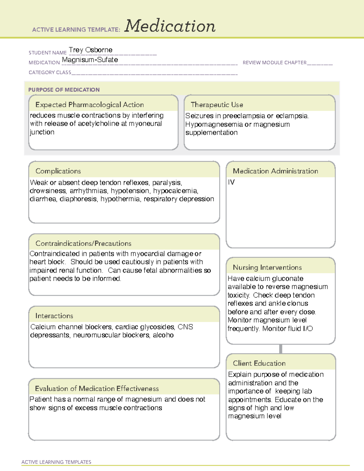 OB MED 1 - ati - ACTIVE LEARNING TEMPLATES Medication STUDENT NAME ...