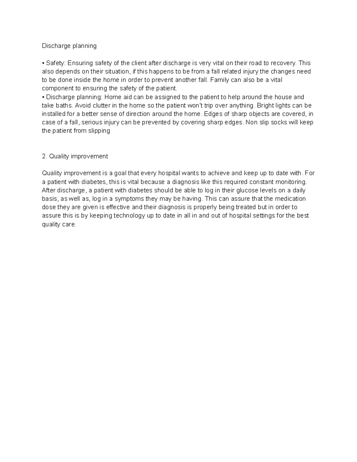 IS assignment week 2 - Discharge planning Safety: Ensuring safety of ...