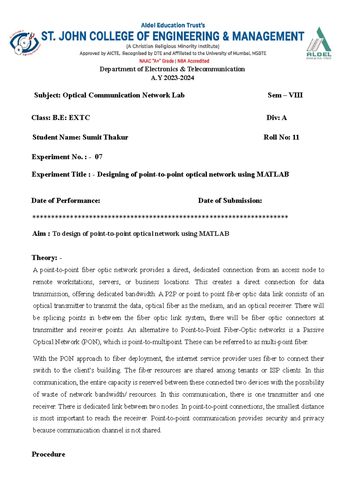 OCN Exp.7 vibhav - ..ocn - Department of Electronics ...