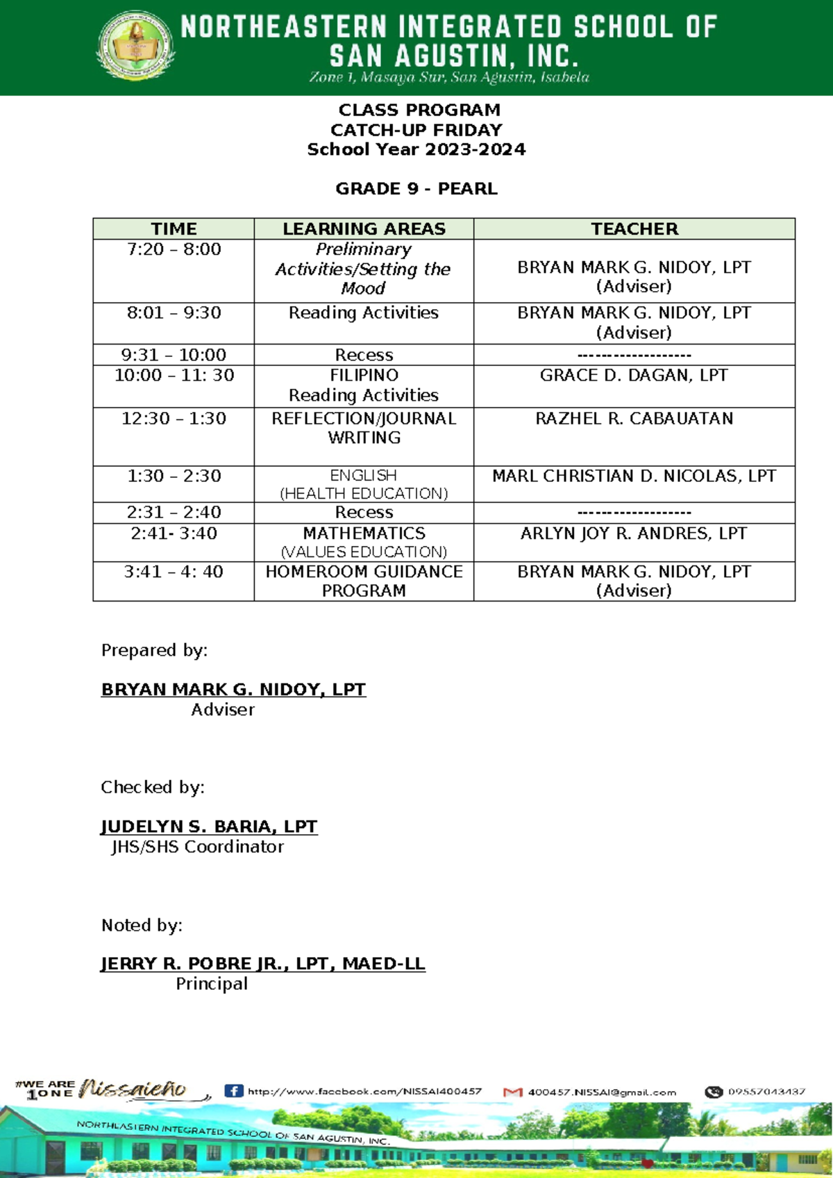 Class program catch up friday 9 Pearl - CLASS PROGRAM CATCH-UP FRIDAY ...