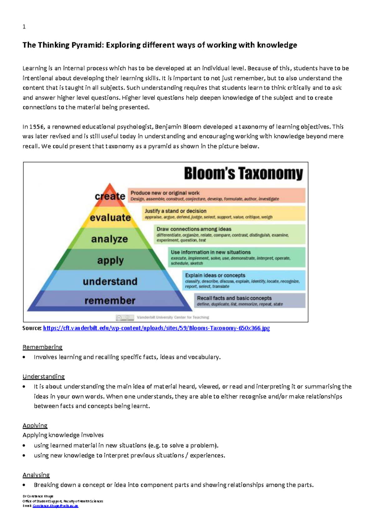 The Thinking Pyramid resource - 1 Dr Constance Khupe Office of Student ...