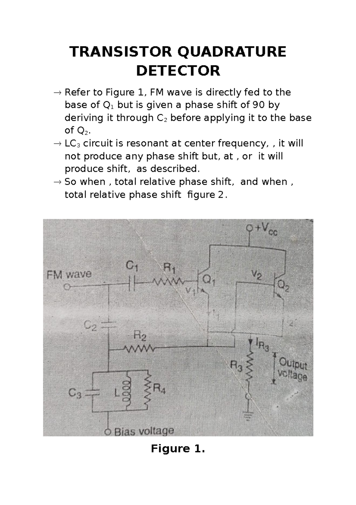 Transistor Quadrature Detector Transistor Quadrature Detector Refer To Figure 1 Fm Wave Is