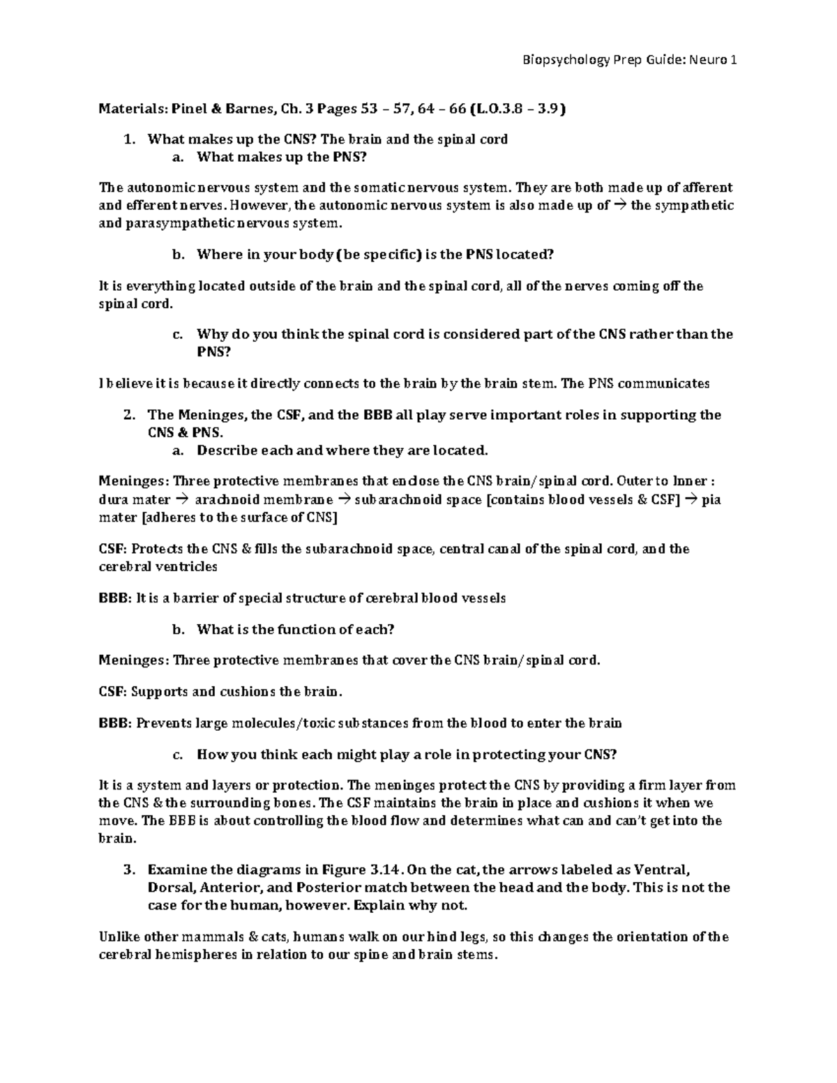 Neuro 1 Reading Notes - Biopsychology Prep Guide: Neuro 1 Materials ...